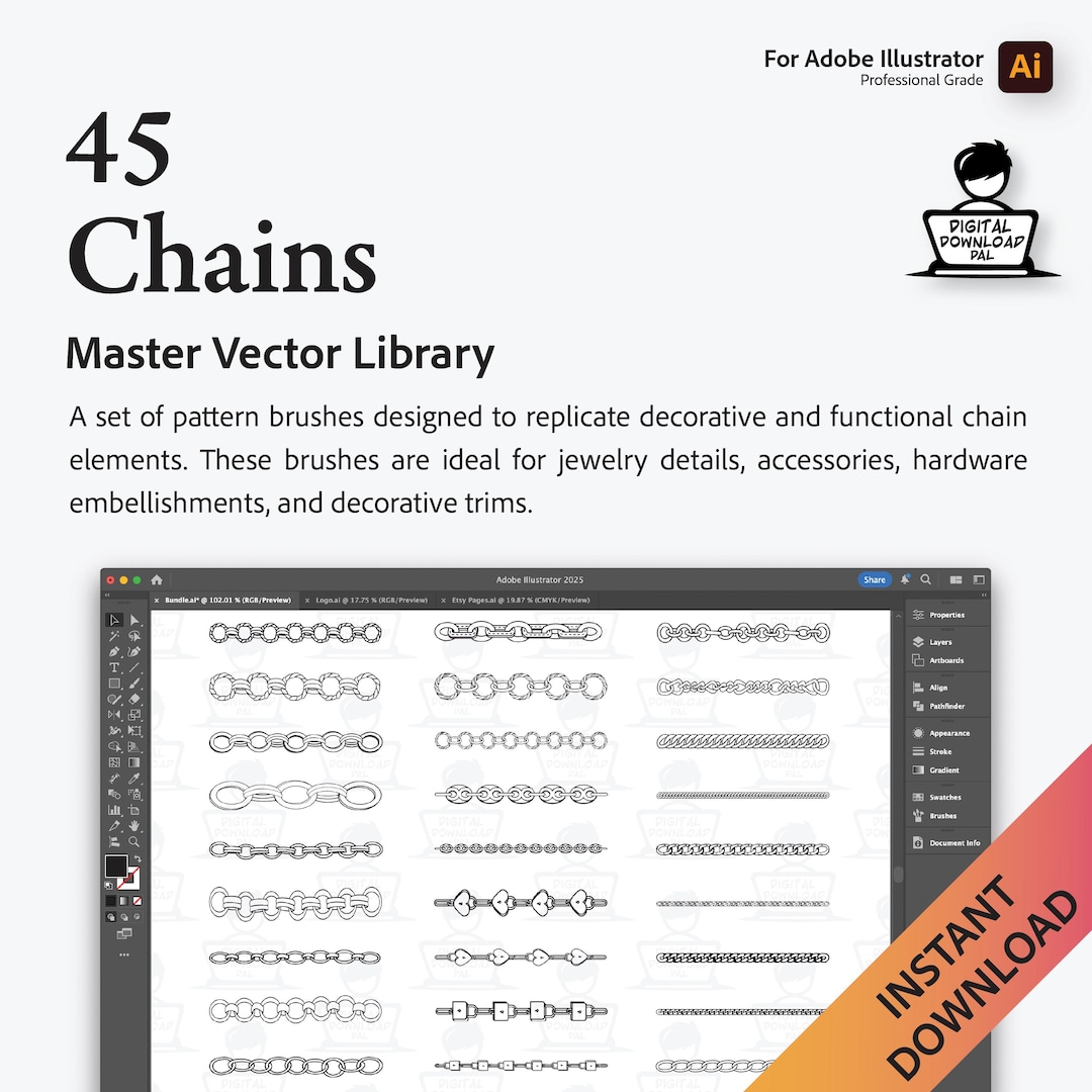 Adobe Illustrator Vector Brushes 45 Chains for Technical Design ...