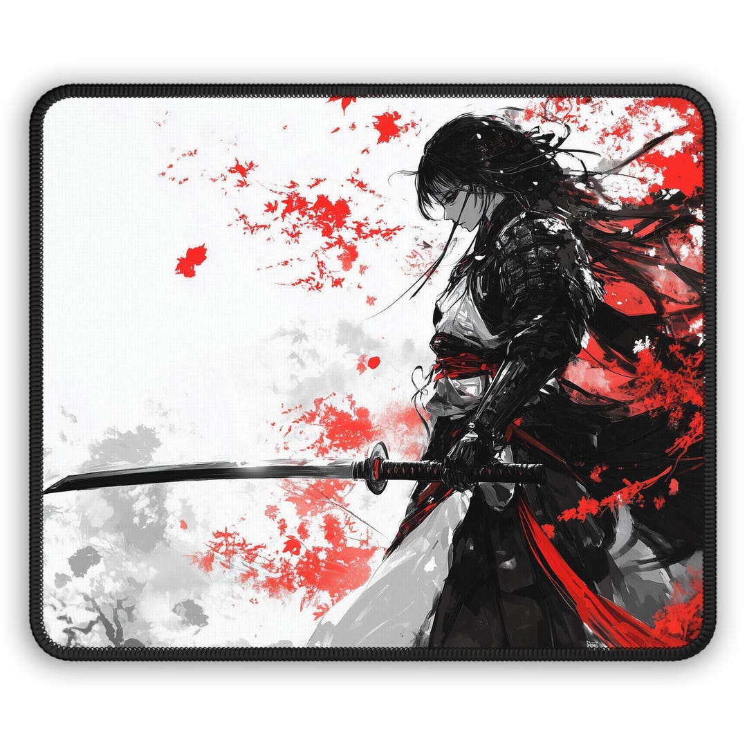 Samurai Art Gaming Mouse Pad, Black White Red Colors, Mousepad for ...