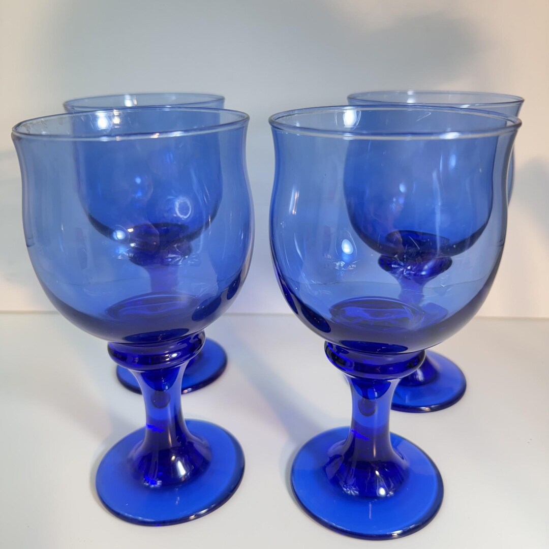 Vintage Libbey Mediterranean Blue Clarion Water or Wine Goblets Glasses ...