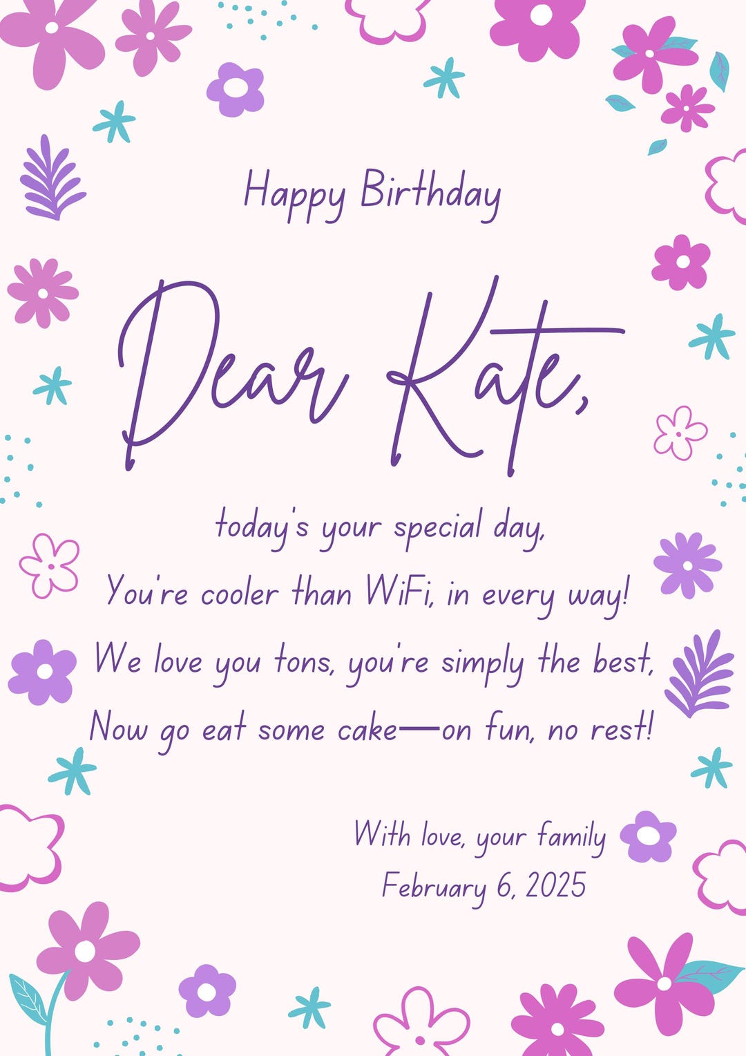 Personalized Birthday Poem, Custom Digital Greeting, Unique Birthday ...