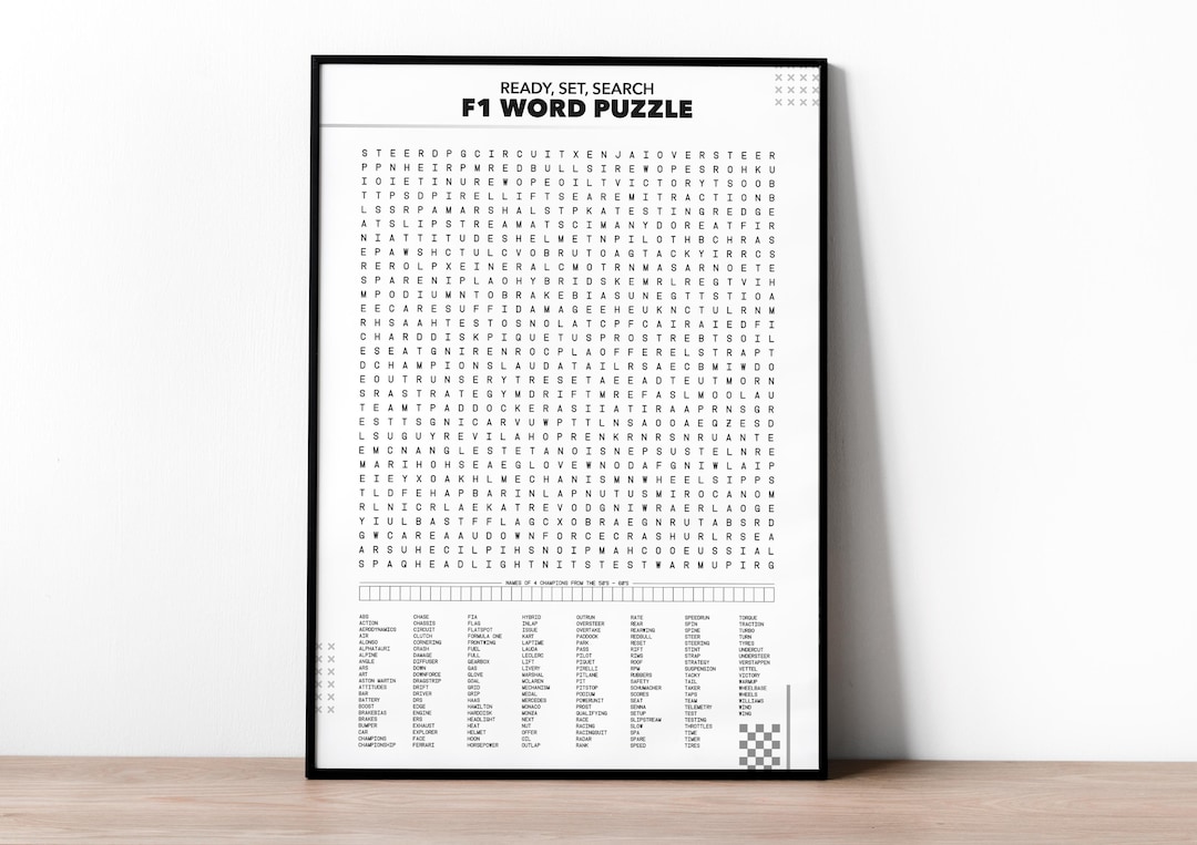 Formula 1 Word Search Puzzle, Formula 1 Wall Art, Racing Fan Gift ...