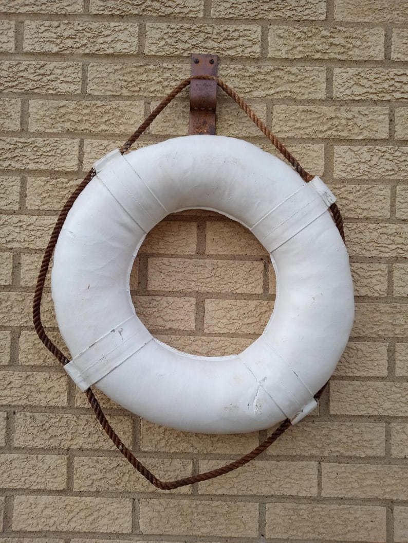 Vintage Antique Life Preserver Saver Painted White Beach House Nautical ...