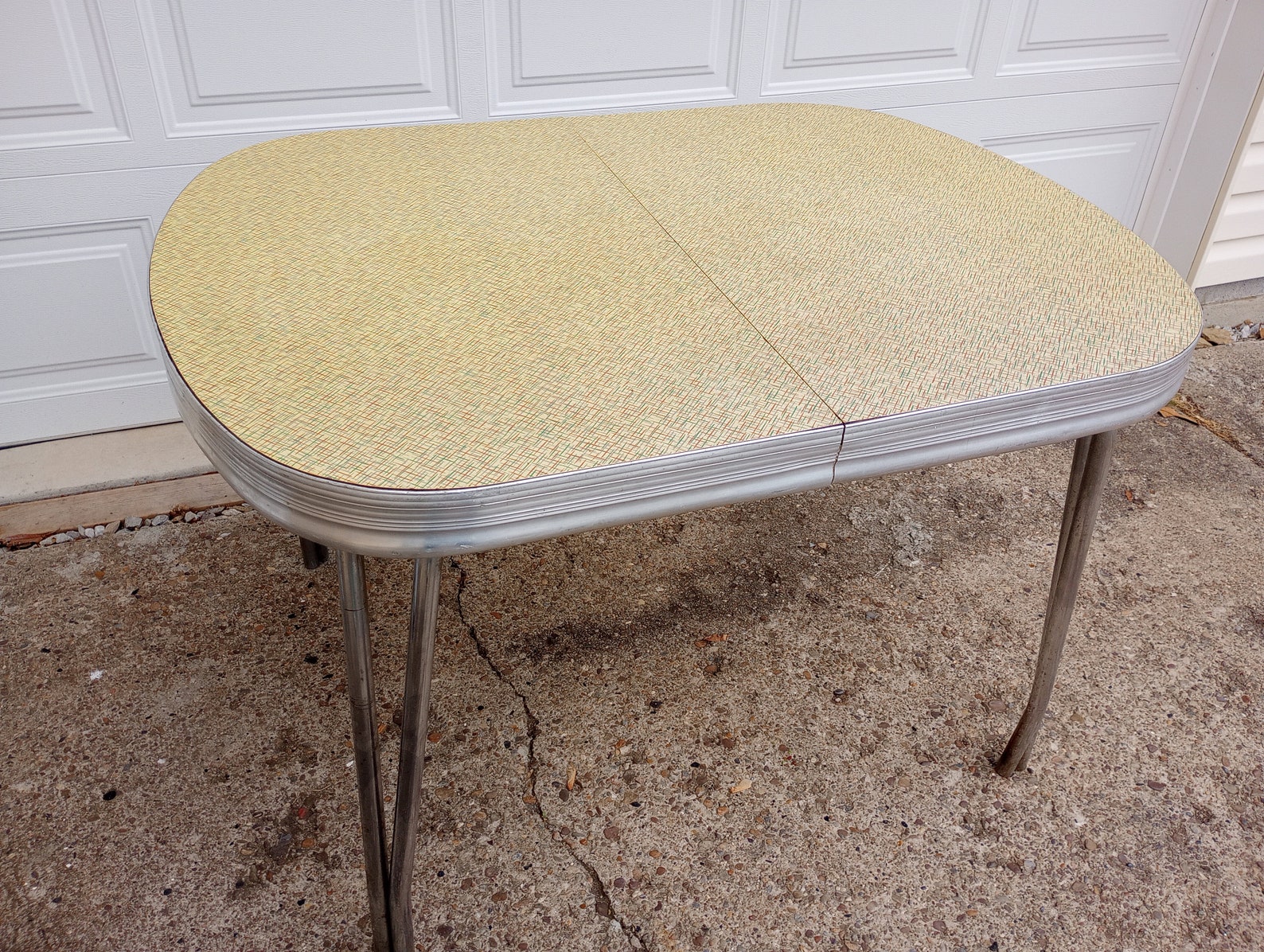 Vintage Retro Formica Chrome Dinette Dining Kitchen Table Yellow With ...