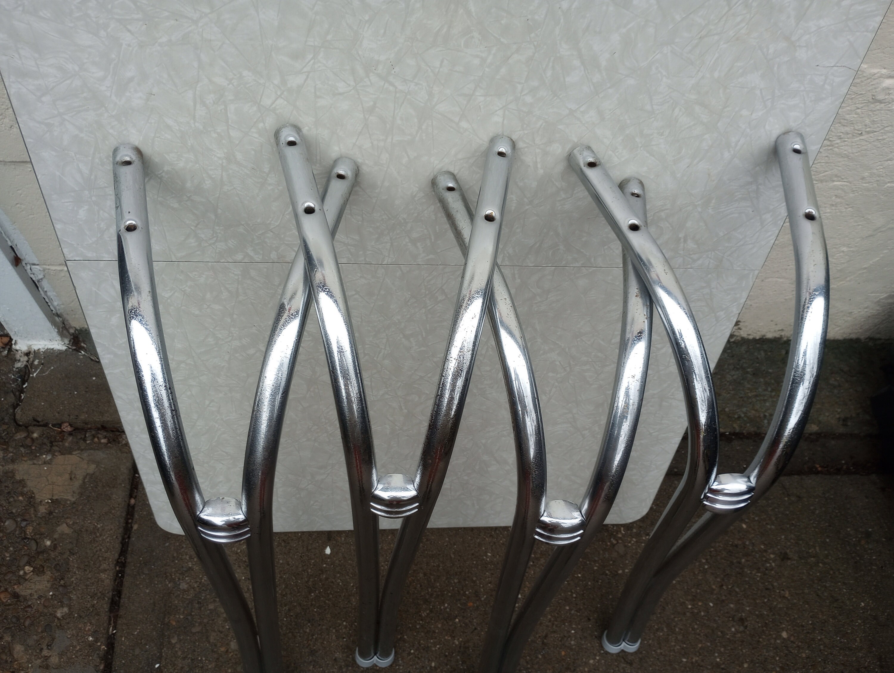 Vintage Retro Formica Chrome Dinette Dining Kitchen Table Gray Cracked ...
