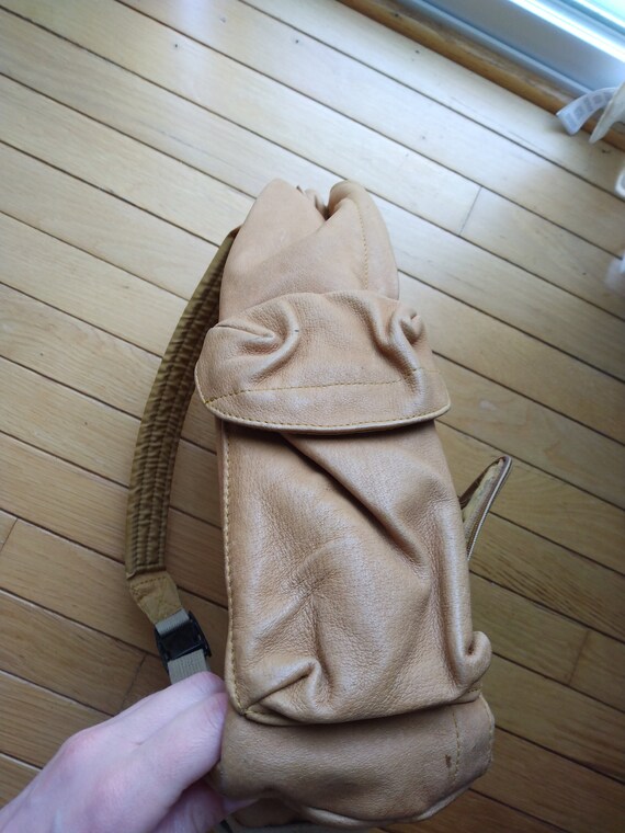 Vintage camel color leather backpack book bag 16" - Gem