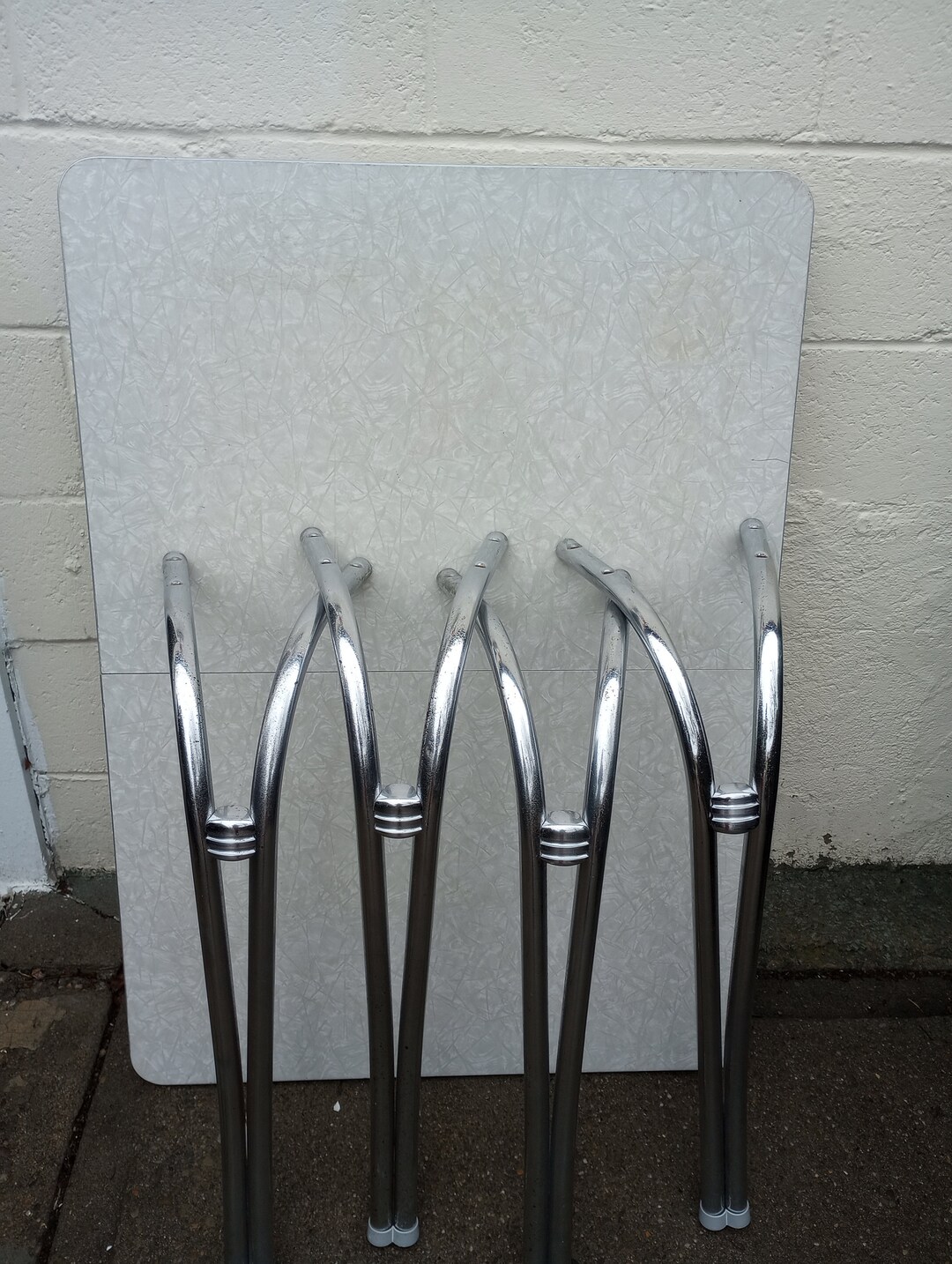 Vintage Retro Formica Chrome Dinette Dining Kitchen Table Gray Cracked ...