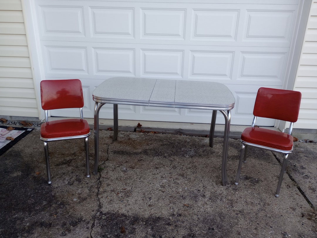 Vintage Retro Formica Chrome Dinette Dining Kitchen Table Gray With 2 ...