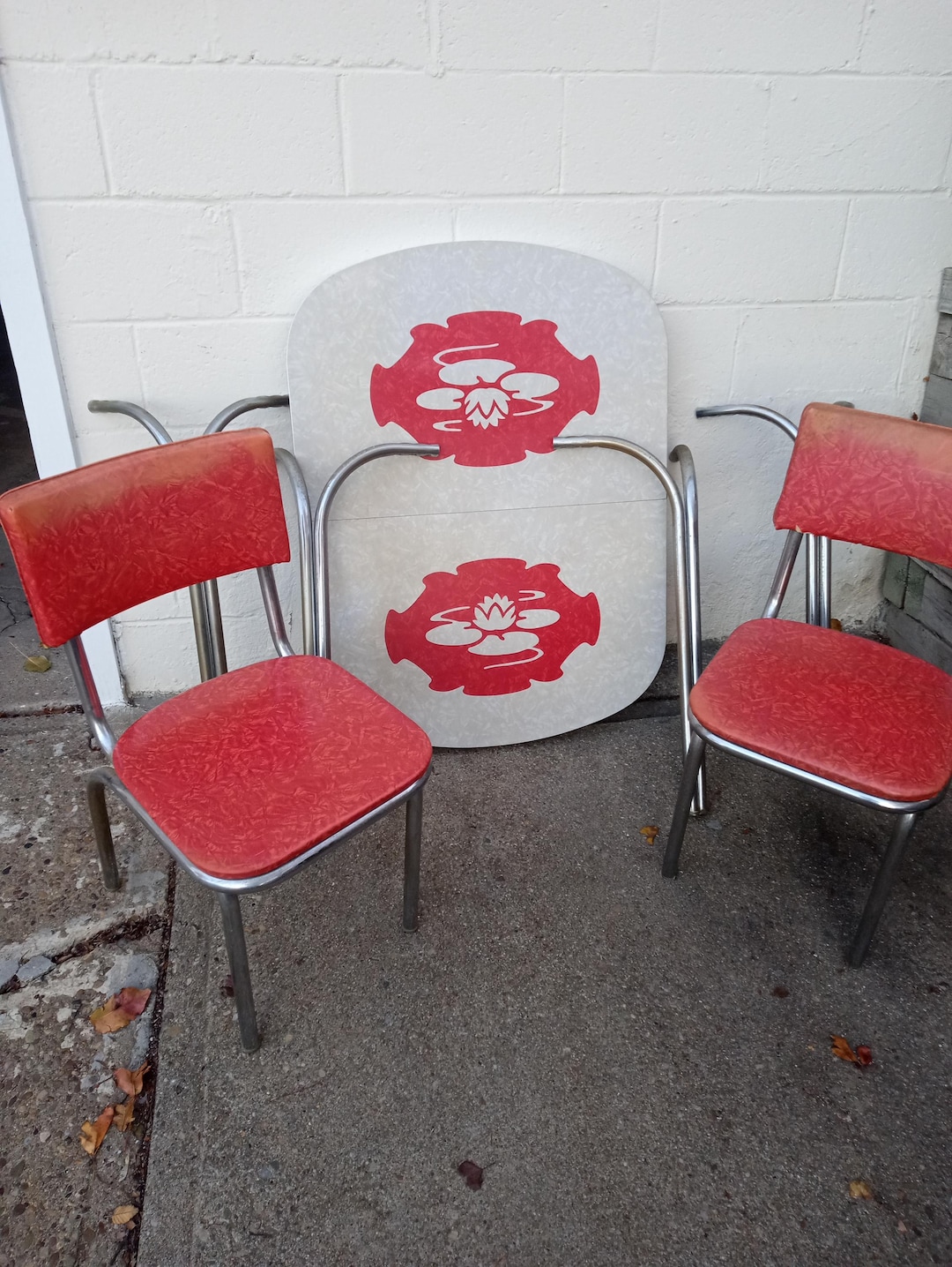 Vintage 1950 1960 Mid Century Modern Retro Formica Chrome Red Dinette ...