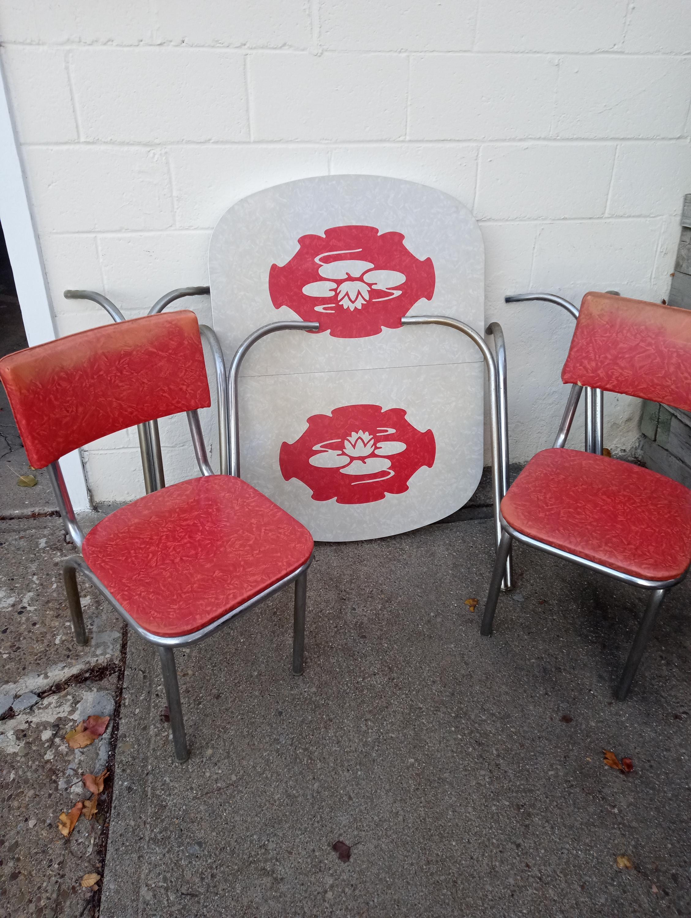 Vintage 1950 1960 Mid Century Modern Retro Formica Chrome Red Dinette ...