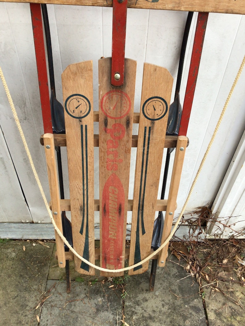 Old Wooden Vintage Solid Wood Paris Sled Winter Cabin Metal - Etsy