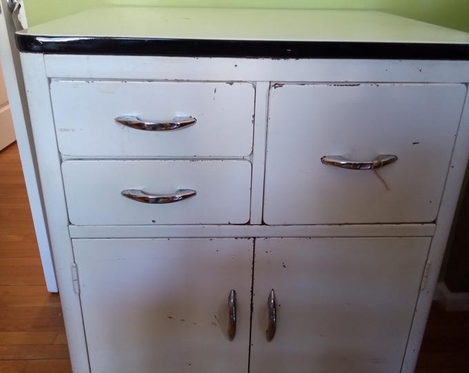 Mid Century Vintage White Metal Chrome Vintage Kitchen Storage Cabinet ...