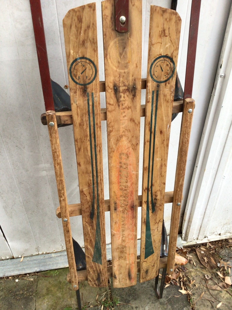 Old Wooden Vintage Solid Wood Sled Winter Cabin Metal Glading - Etsy