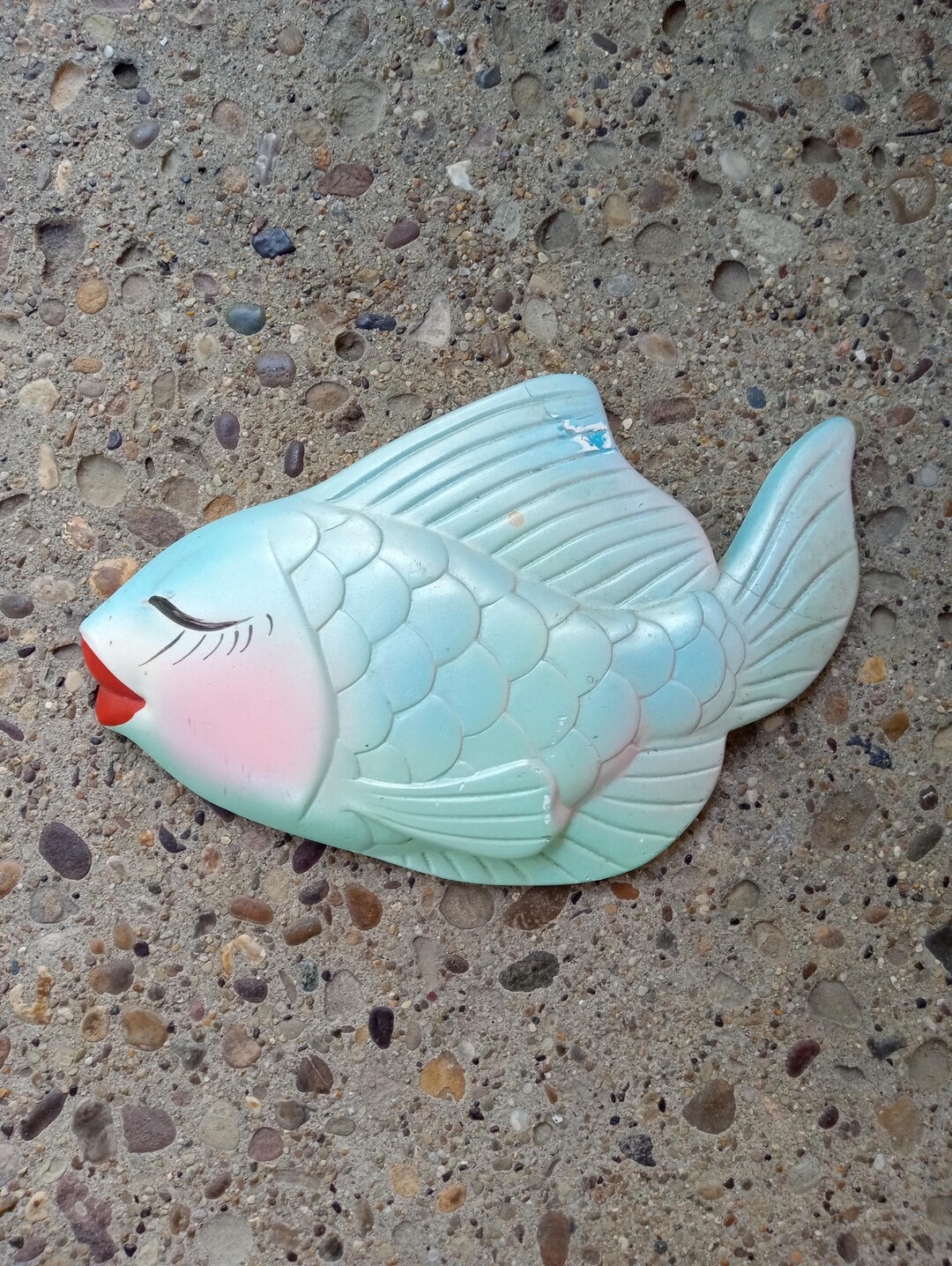 Mid Century Chalkware Fish Big Red Lips Blue - Etsy
