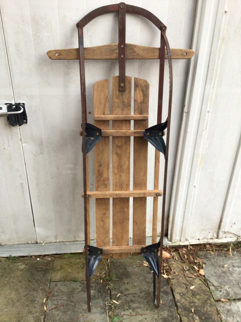 Old Wooden Vintage Solid Wood Sled Winter Cabin Metal Glading - Etsy