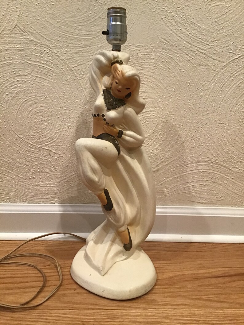 Vintage Chalkware Table Lamp Woman Lady Dancer White - Etsy