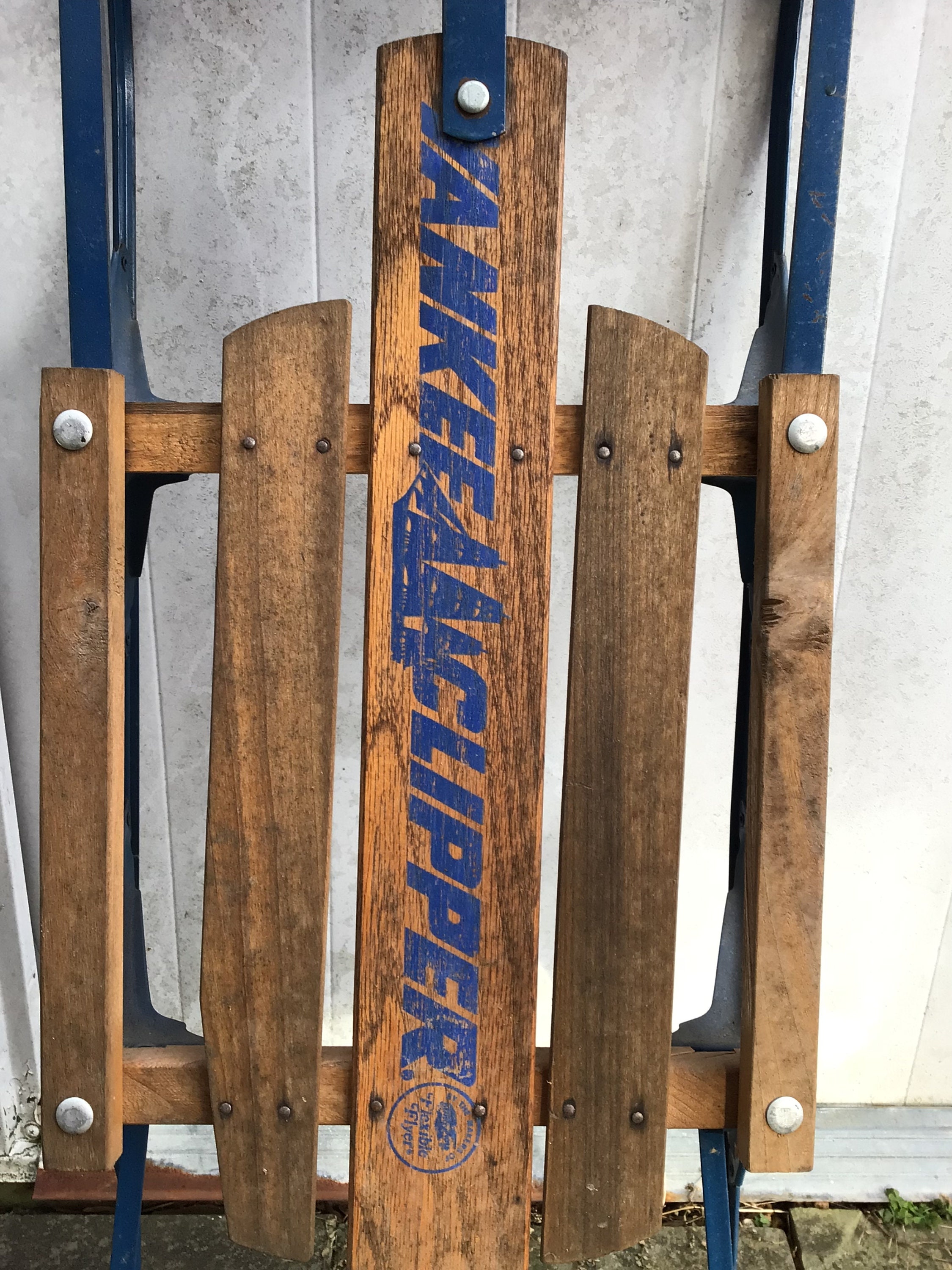 Old Wooden Vintage Solid Wood Blue Yankee Clipper Sled Winter Cabin ...