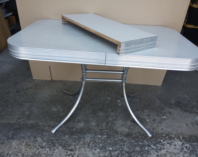 Vintage Retro Formica Chrome Dinette Dining Kitchen Table Gray Cracked ...