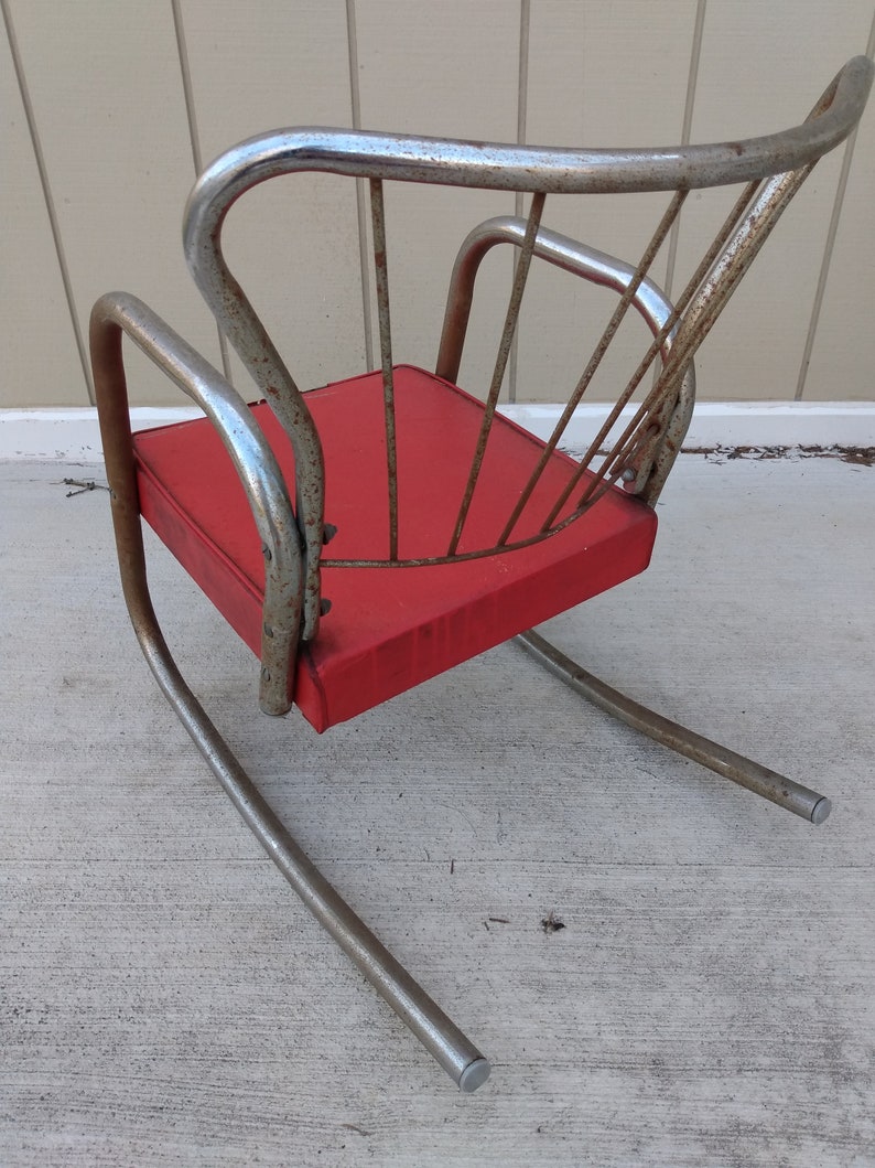 Mid-century Vintage Red Chrome Vinyl Children's Child's Rocking Chair ...