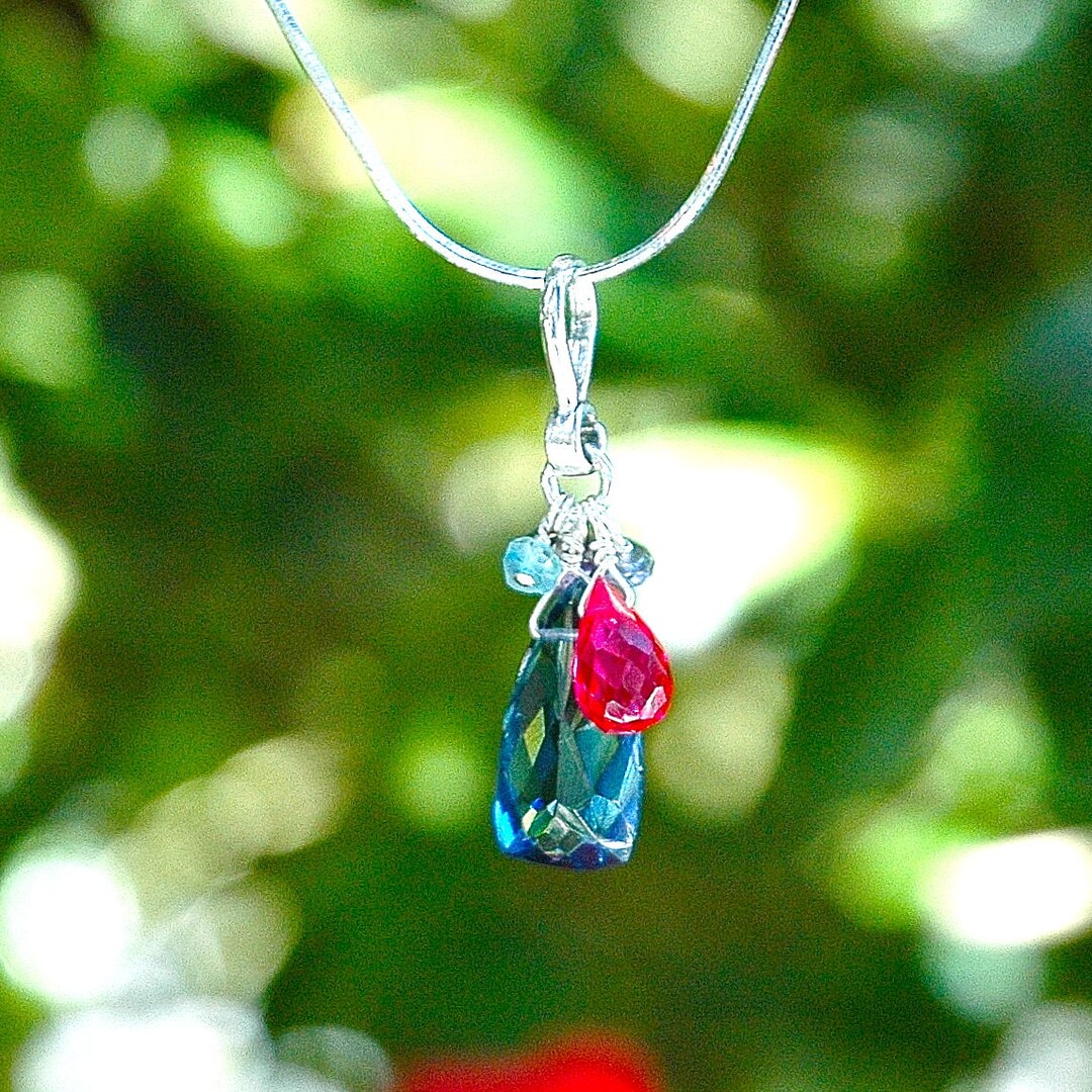 NEW Blue Quartz Pyramid Necklace / Sterling Silver / Multi Color ...