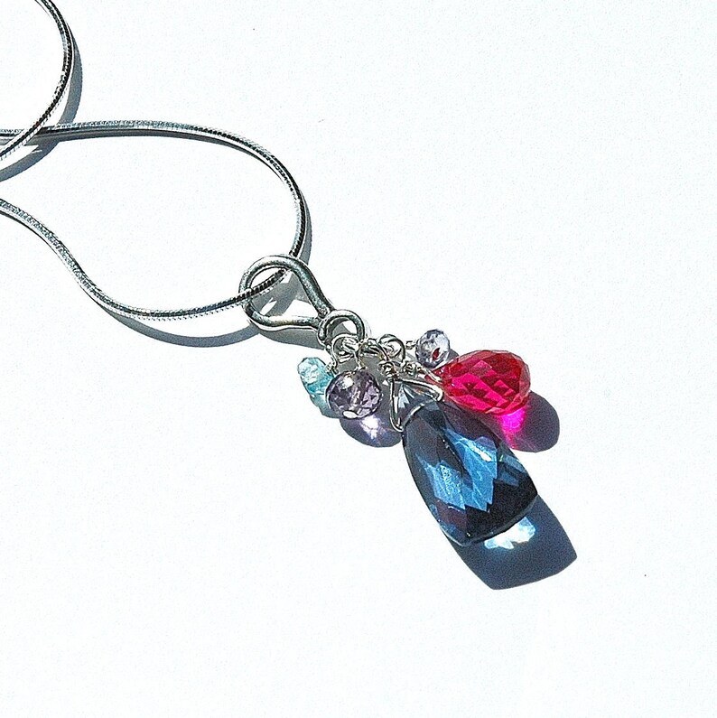 NEW Blue Quartz Pyramid Necklace / Sterling Silver / Multi Color ...