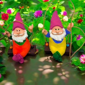 Handmade Garden Gnome Swing Figurines | Whimsical Outdoor Yard Decor ...