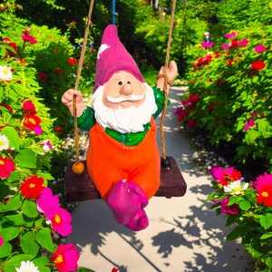 Handmade Garden Gnome Swing Figurines | Whimsical Outdoor Yard Decor ...