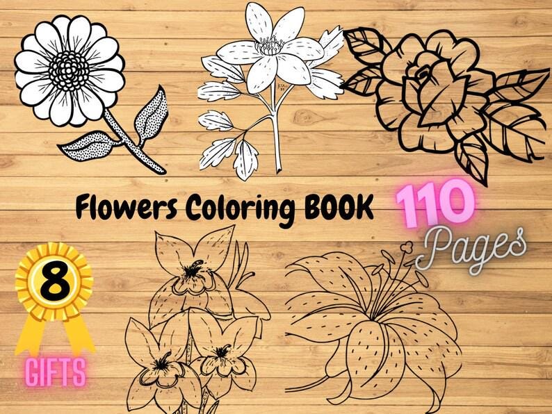110 Beautiful Flowers Coloring Pages, Adult Coloring, Floral Coloring ...