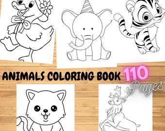 Cute Animals Coloring Pages for Kids, Printable Animal Coloring Sheets ...