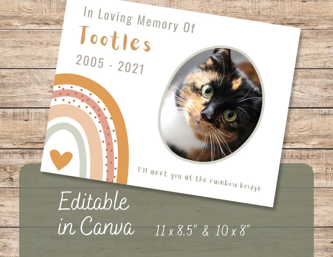 Editable Pet Memorial Portrait, Boho Rainbow Bridge Certificate, in ...