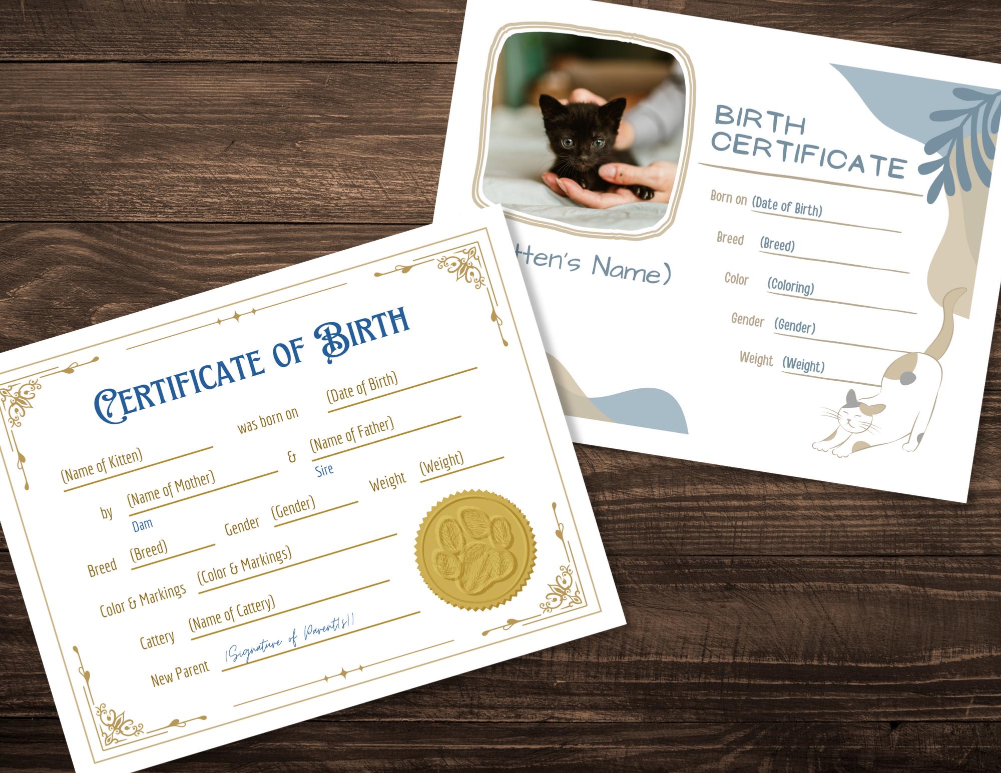 Editable Kitten Birth Certificate Template, Custom Cat Certificate ...