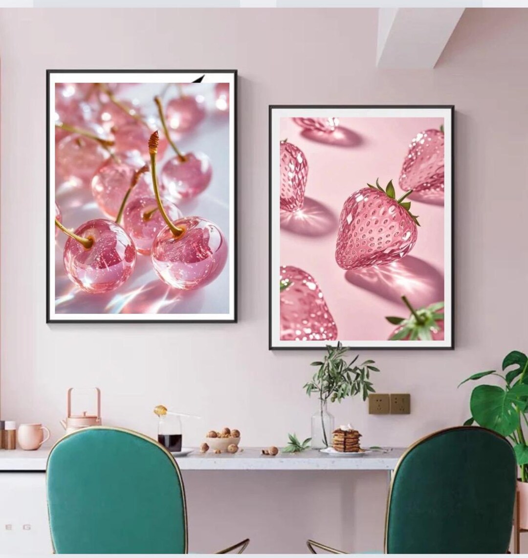 Glass Strawberry and Cherry Digital Art Prints /bedroom/dorm/home Decor ...