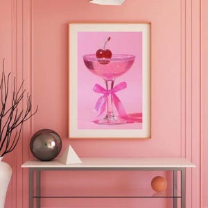 Cute Pink Glitter Martini With Bow Pink Martini Art Print | Bar Cart ...