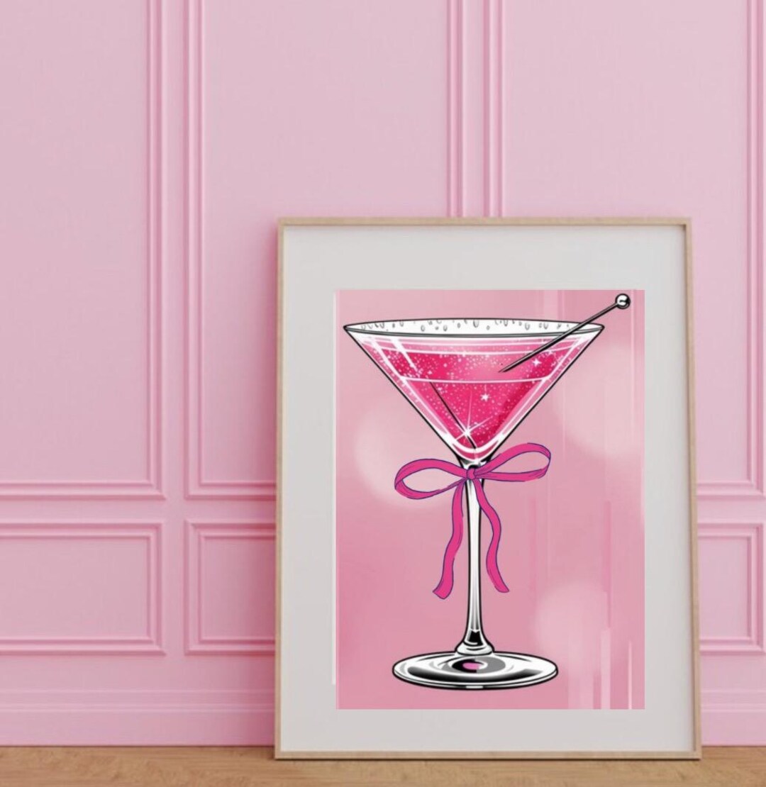 Cute Pink Glitter Martini With Bow Pink Martini Art Print | Bar Cart ...