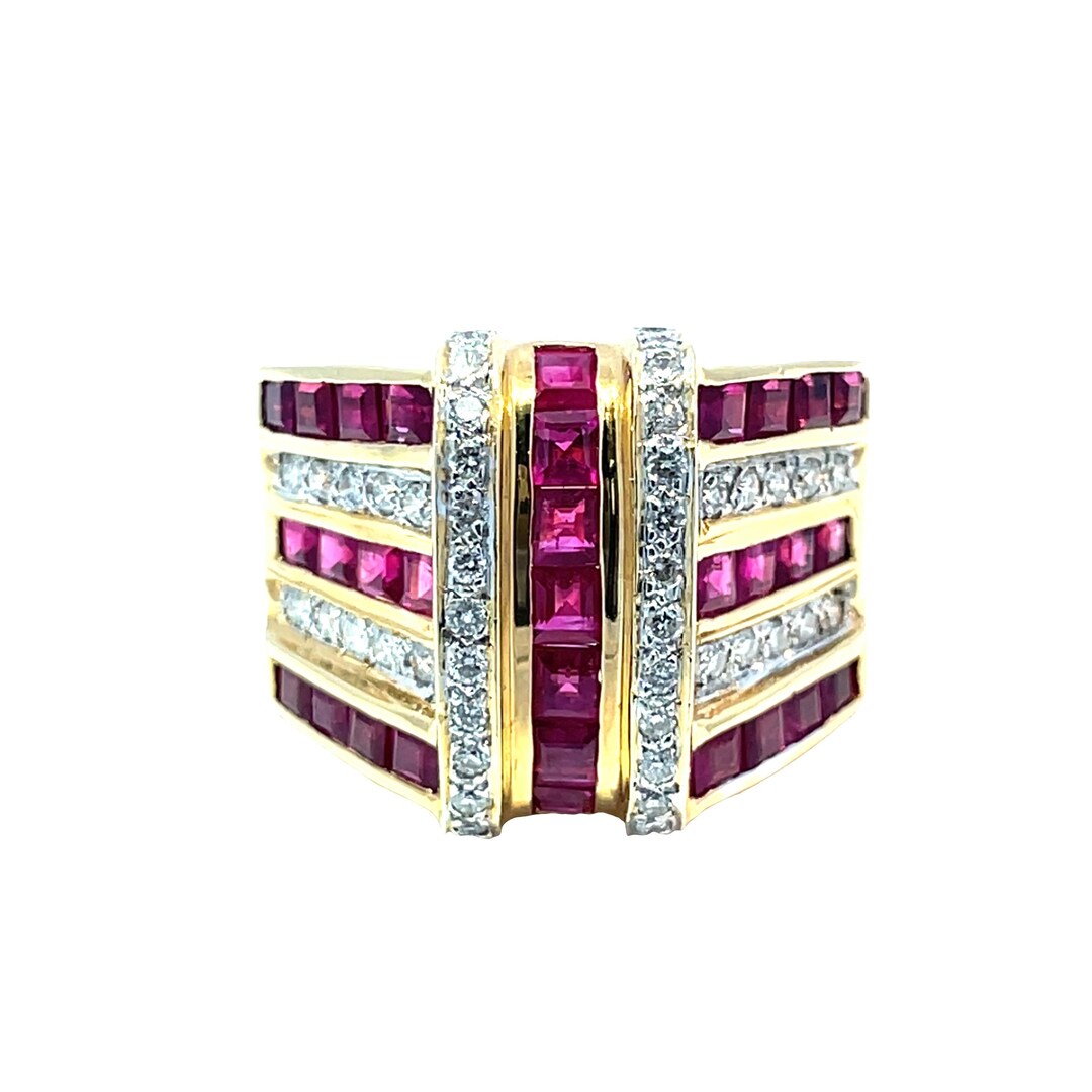 Bold 18k Yellow Gold Ruby and Diamond Ring - Etsy