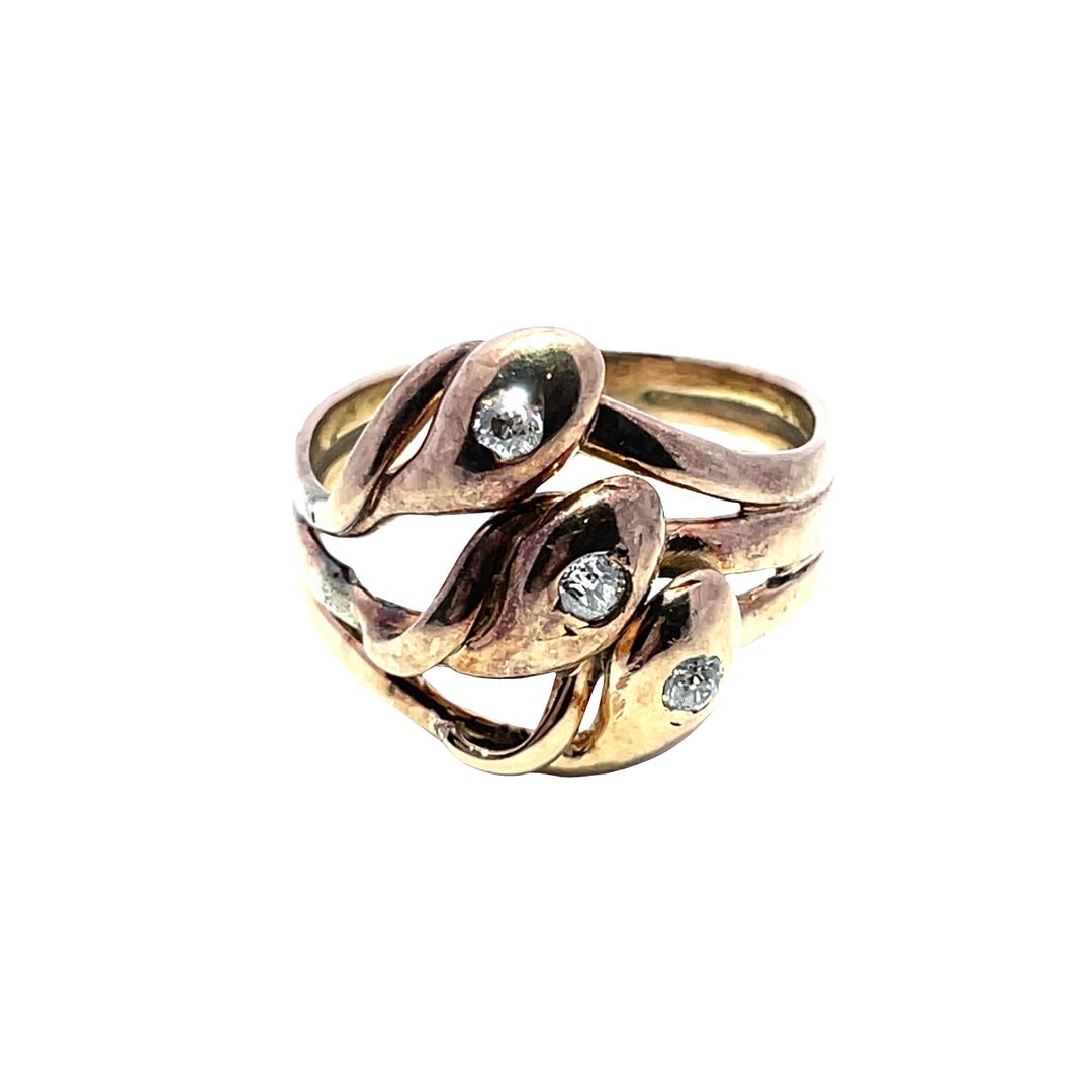 14k Yellow Gold Antique Triple Snake Ring With Old Euro Cut Diamonds - Etsy
