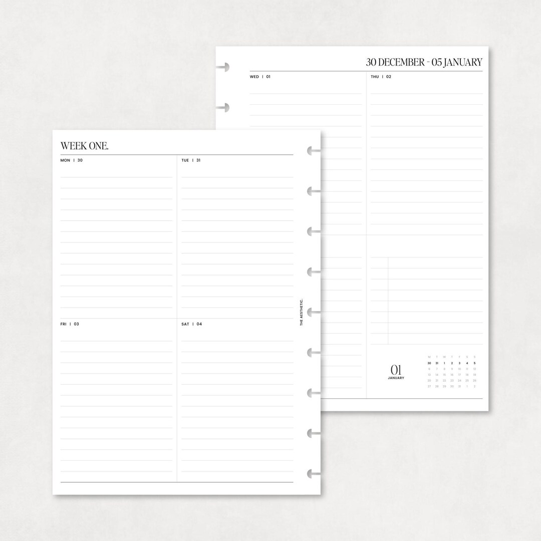 2025 Dated Weekly Planner Inserts Vertical Layout | Week on Two Pages ...