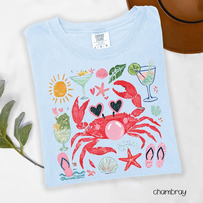 Comfort Colors Crab Beach T-shirt, Summer Vacation Tee, Girls Trip ...
