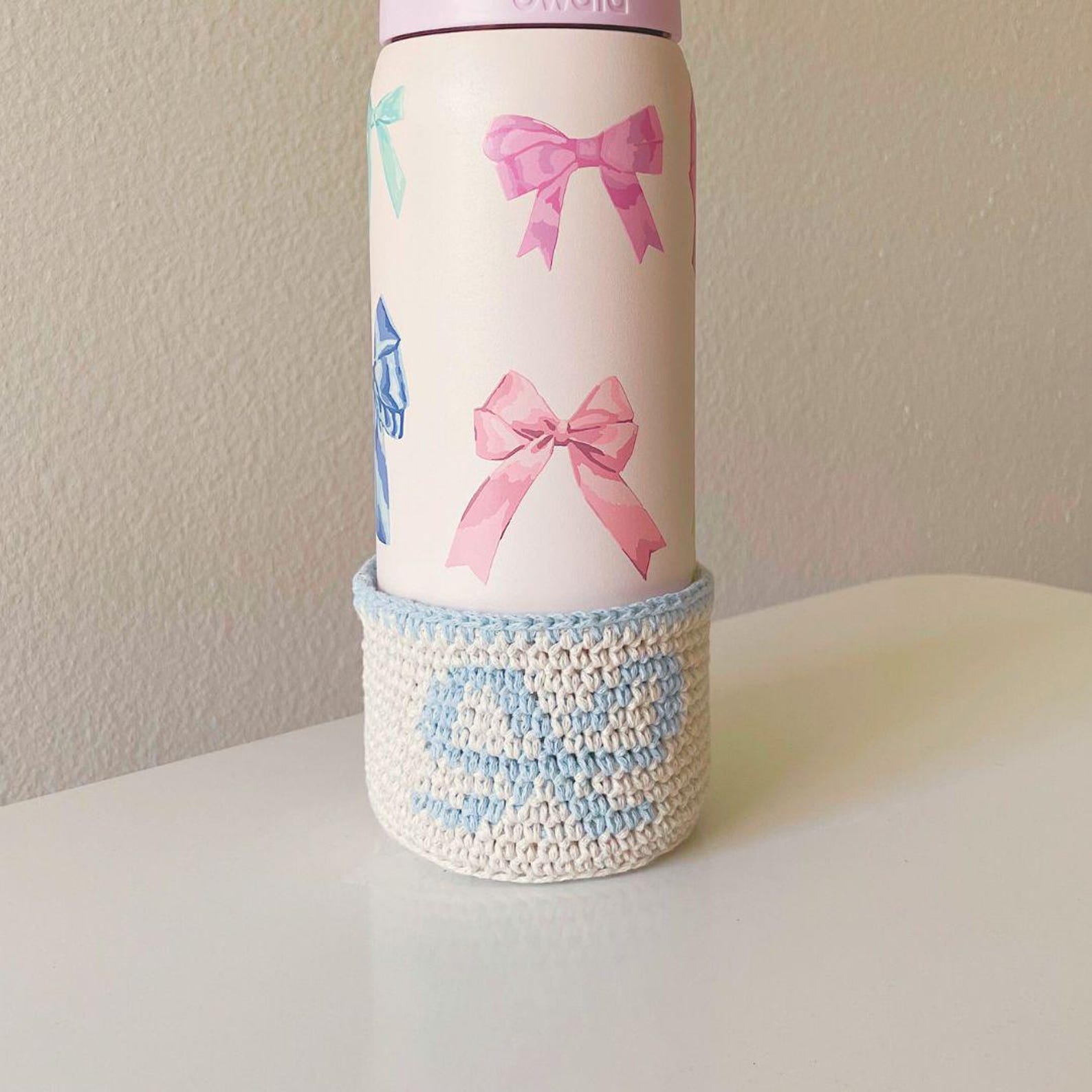 Bow Crochet Water Bottle Boot, Owala Accessory, Tumbler Accessory ...