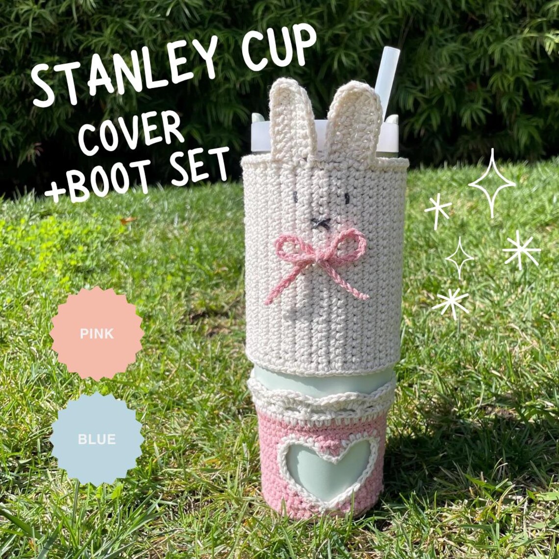 Handmade Crochet Stanley Cup Cover & Boot Set: Bunny Decoration - Etsy