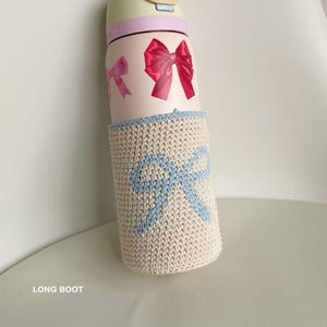 Bow Crochet Water Bottle Boot, Owala Accessory, Tumbler Accessory ...