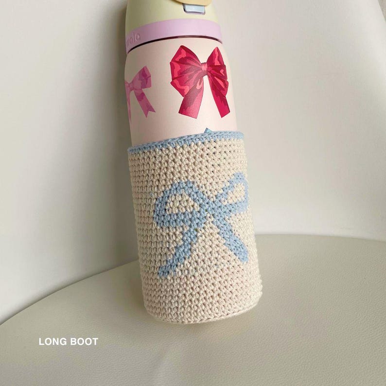 Bow Crochet Water Bottle Boot, Owala Accessory, Tumbler Accessory ...