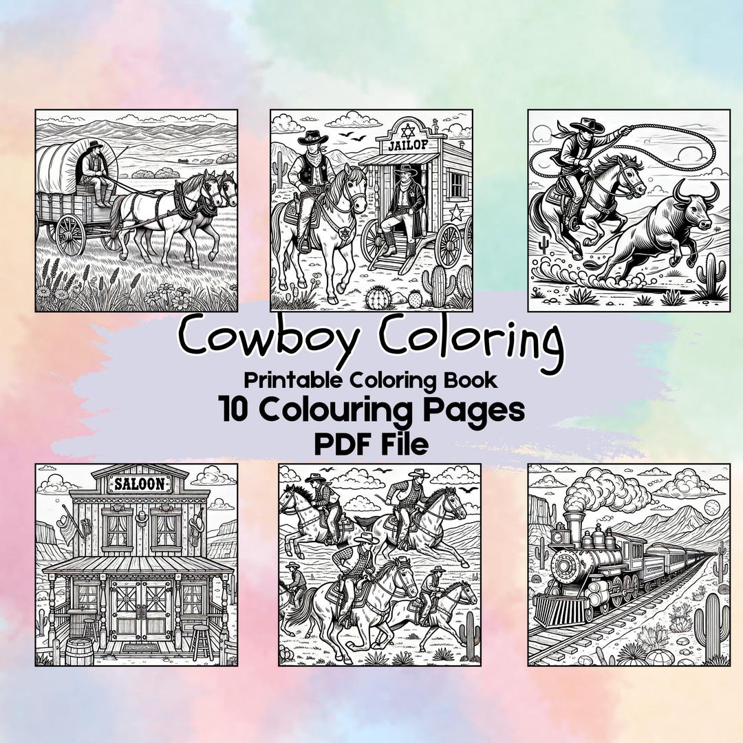 Wild West Cowboy Coloring Book – Printable Western Scenes for Adults ...