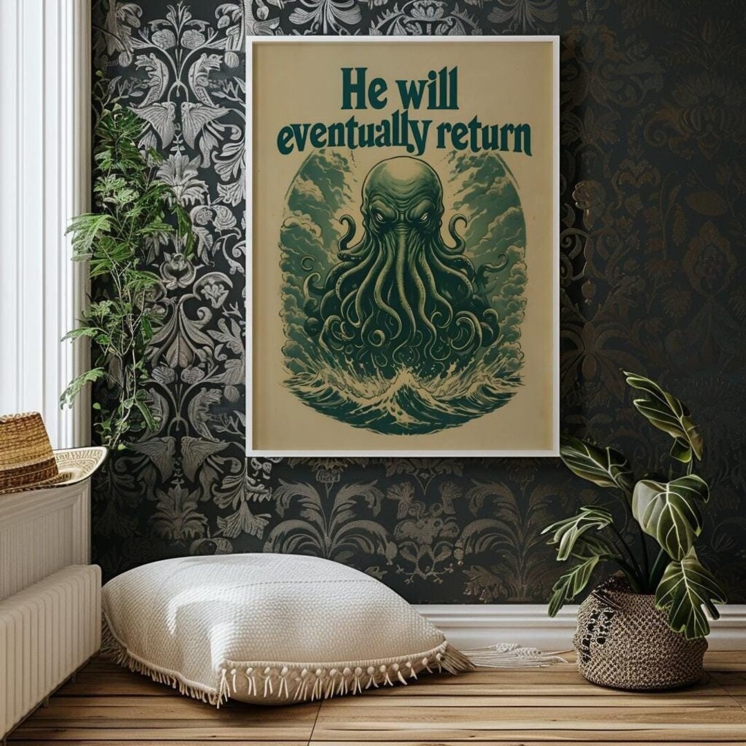 Cthulhu Vintage Horror Poster, Lovecraftian, HP Lovecraft, Digital ...