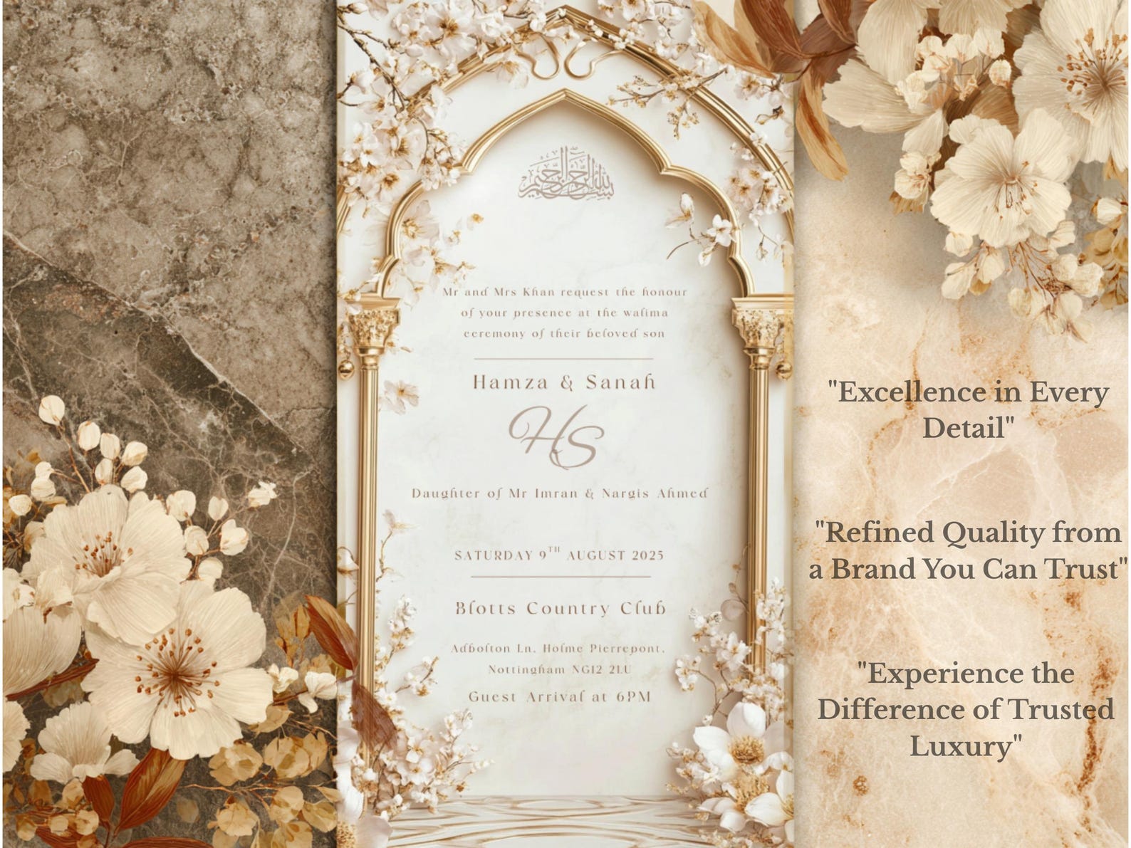 Arabesque Beige/gold Arch Islamic Digital Floral Wedding Invite Beige ...
