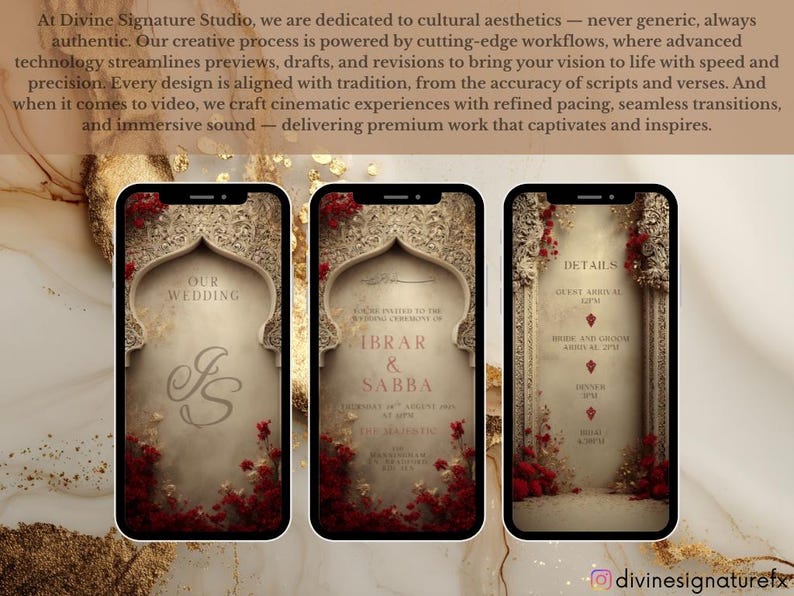 Arabesque Red Roses Islamic Digital Wedding Invitation Gold Nikah ...