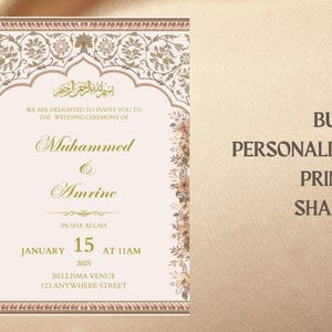 Beige Flowers Muslim Wedding Islamic Event Invite Digital Download ...