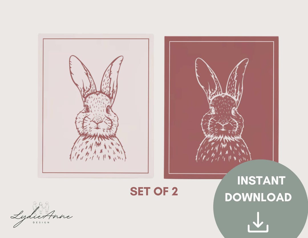Easter Wall Art - Set of 2 Cute Bunny Rabbit Prints, Printable Spring ...