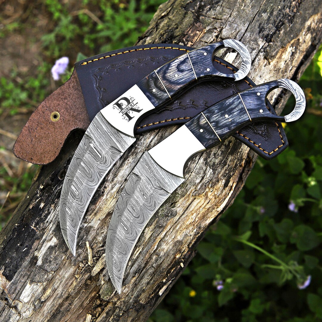 Custom Hand Forged Damascus Karambit Knife Wood Handle Valorant ...