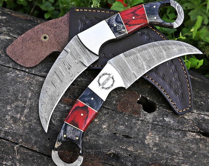 Custom Hand Forged Damascus Karambit Knife Wood Handle Valorant ...