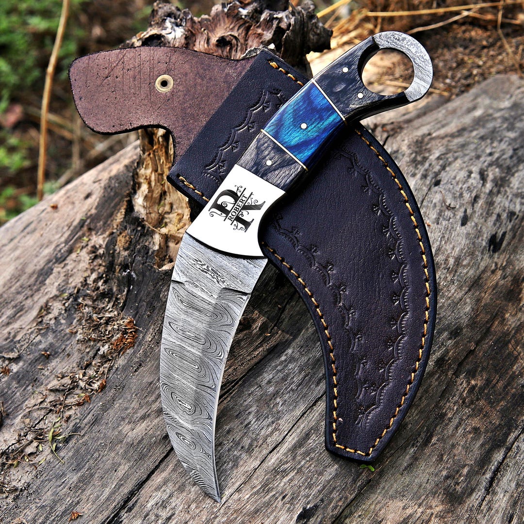 Custom Hand Forged Damascus Karambit Knife Wood Handle Valorant ...